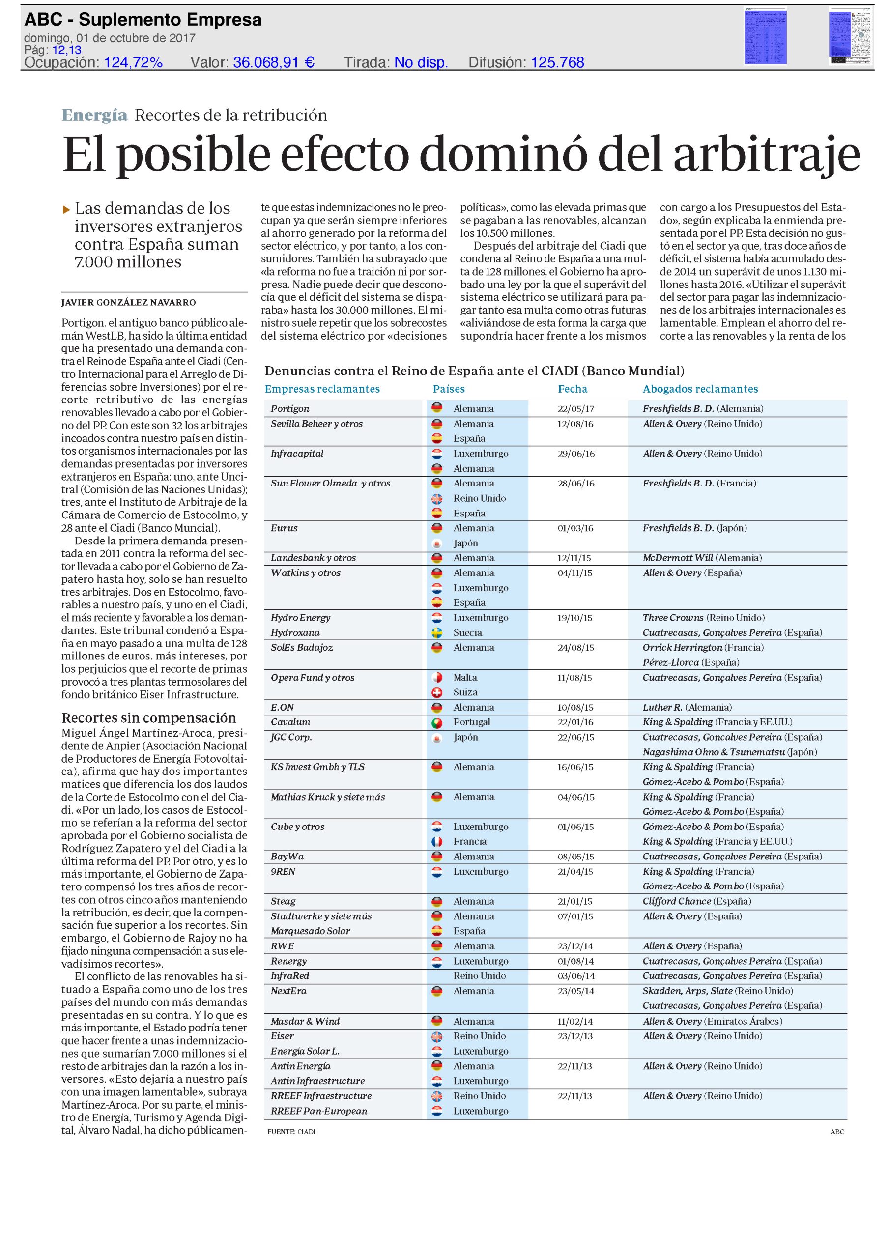 The possible domino effect of the renewable energy arbitrations (ABC ...